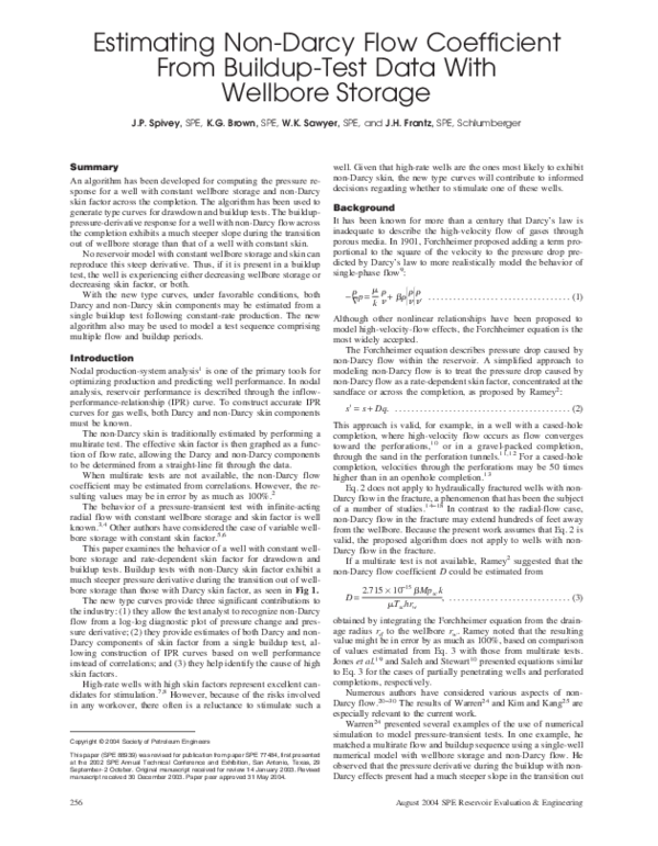 (PDF) Estimating Non-Darcy Flow Coefficient From Buildup-Test Data With ...