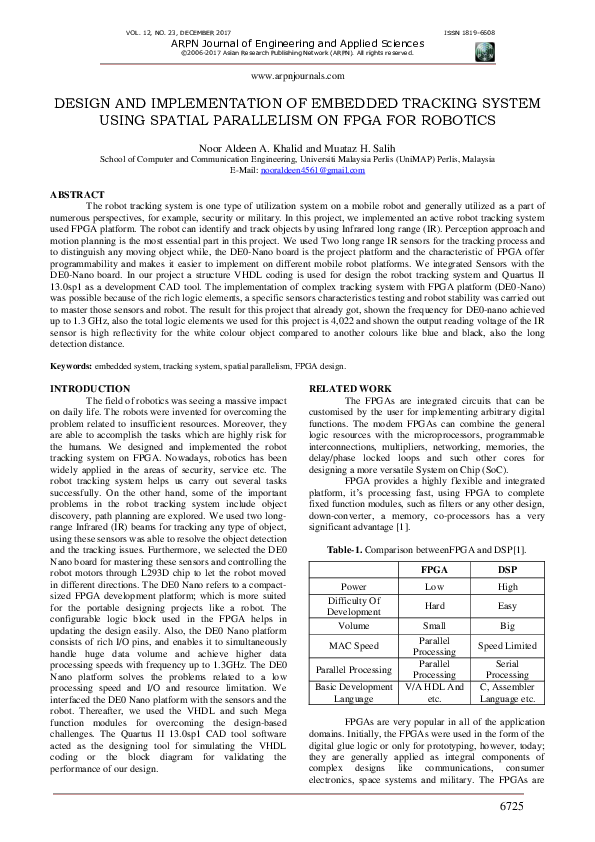Pdf Design And Implementation Of Embedded Tracking System Using Spatial Parallelism On Fpga