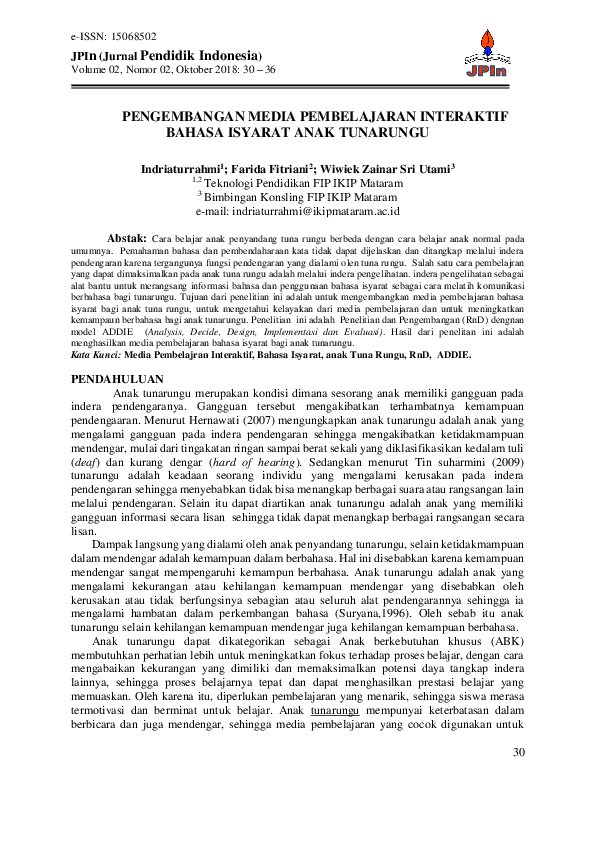 (PDF) Pengembangan Media Pembelajaran Interaktif Bahasa Isyarat Anak Tunarungu