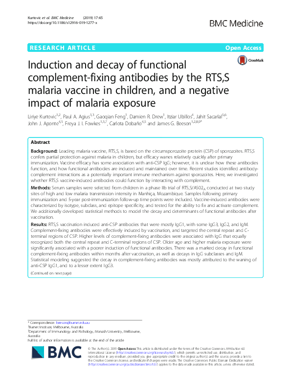 (PDF) Induction and decay of functional complement-fixing antibodies by ...