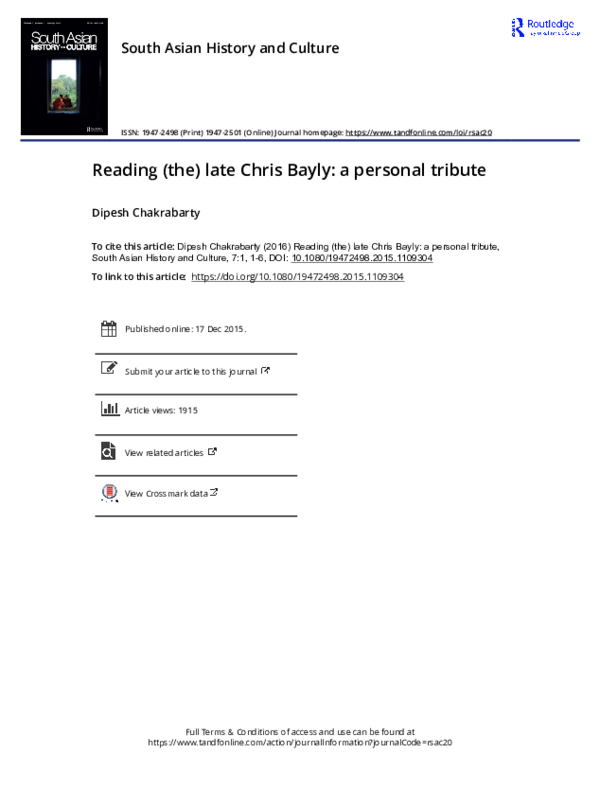 (PDF) Reading (the) late Chris Bayly: a personal tribute