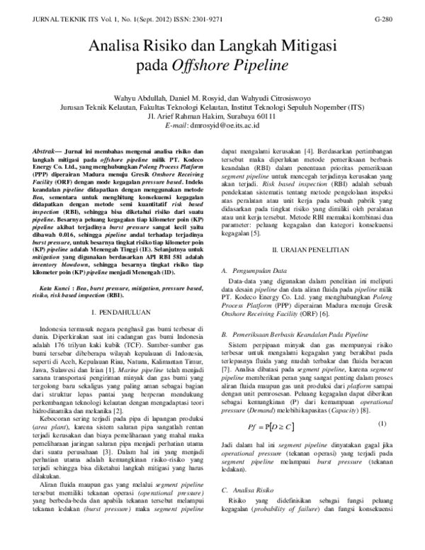 (PDF) Analisa Risiko Dan Langkah Mitigasi Pada Offshore Pipeline