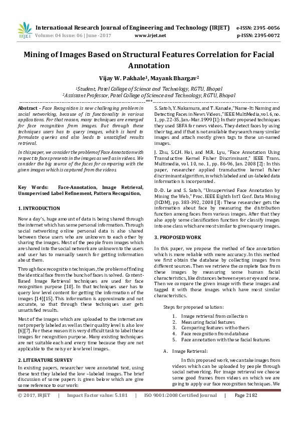(PDF) Mining of Images Based on Structural Features Correlation for Facial Annotation