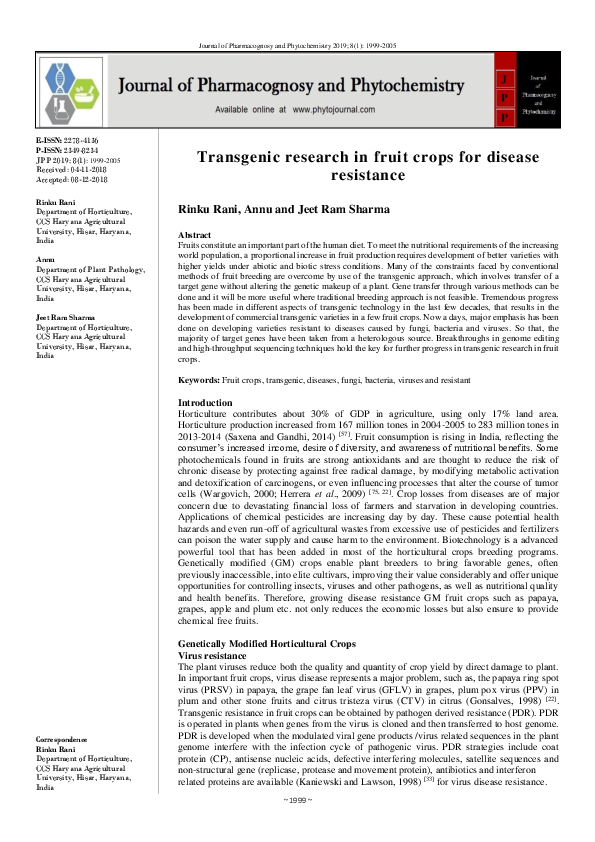(PDF) Transgenic research in fruit crops for disease resistance