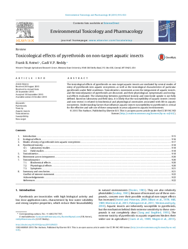 (PDF) Toxicological effects of pyrethroids on non-target aquatic insects