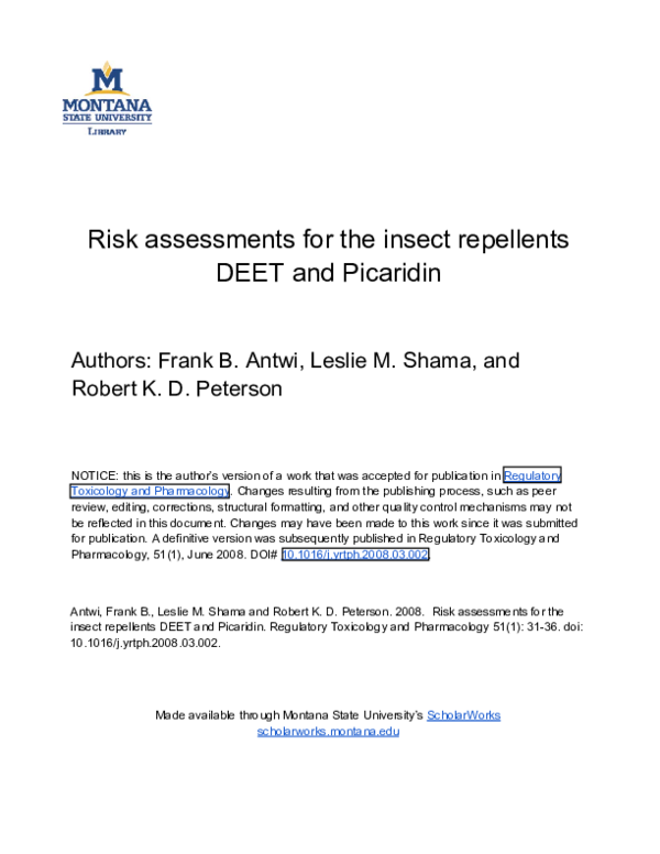 (PDF) Risk assessments for the insect repellents DEET and picaridin