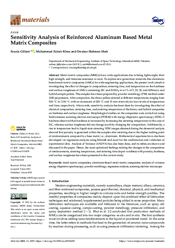 (PDF) Sensitivity Analysis of Reinforced Aluminum Based Metal Matrix ...