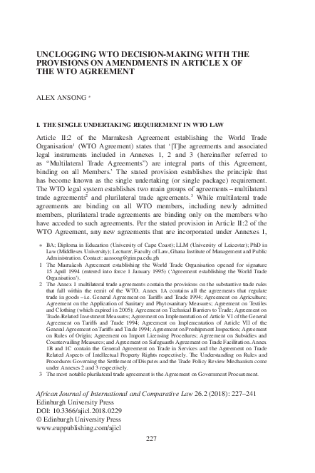 (PDF) Unclogging WTO Decision-Making with the Provisions on Amendments ...