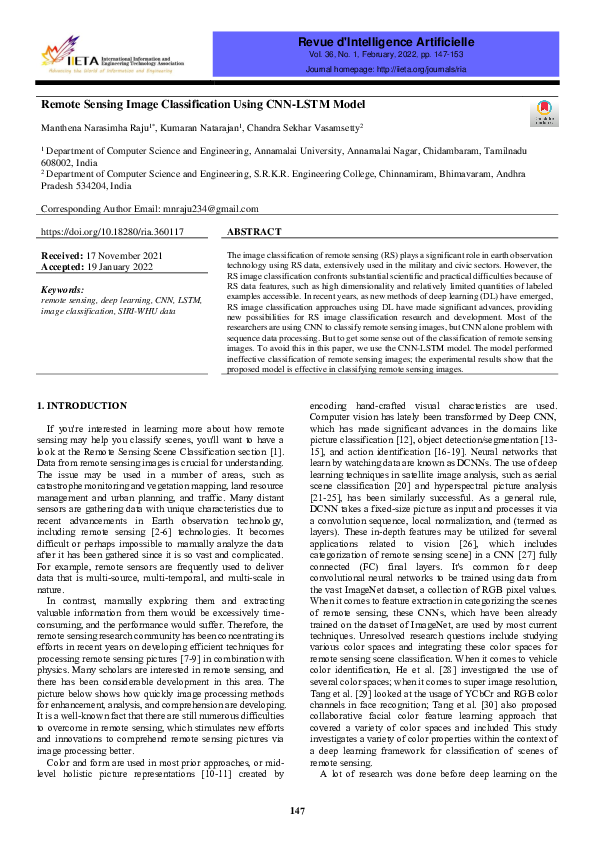 Pdf Remote Sensing Image Classification Using Cnn Lstm Model