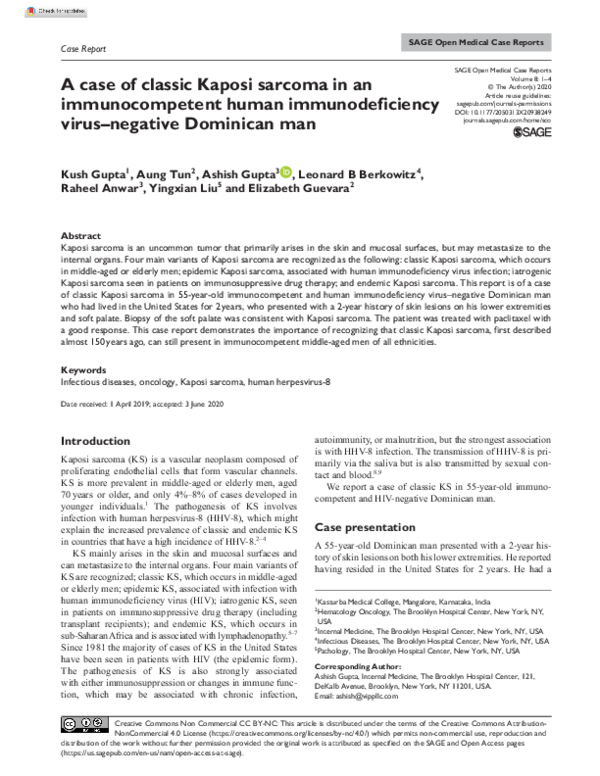 (PDF) A case of classic Kaposi sarcoma in an immunocompetent human immunodeficiency virus ...