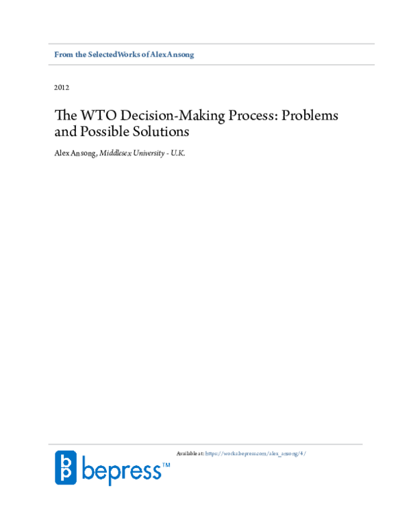 (PDF) Reforming the WTO Decision-Making Process
