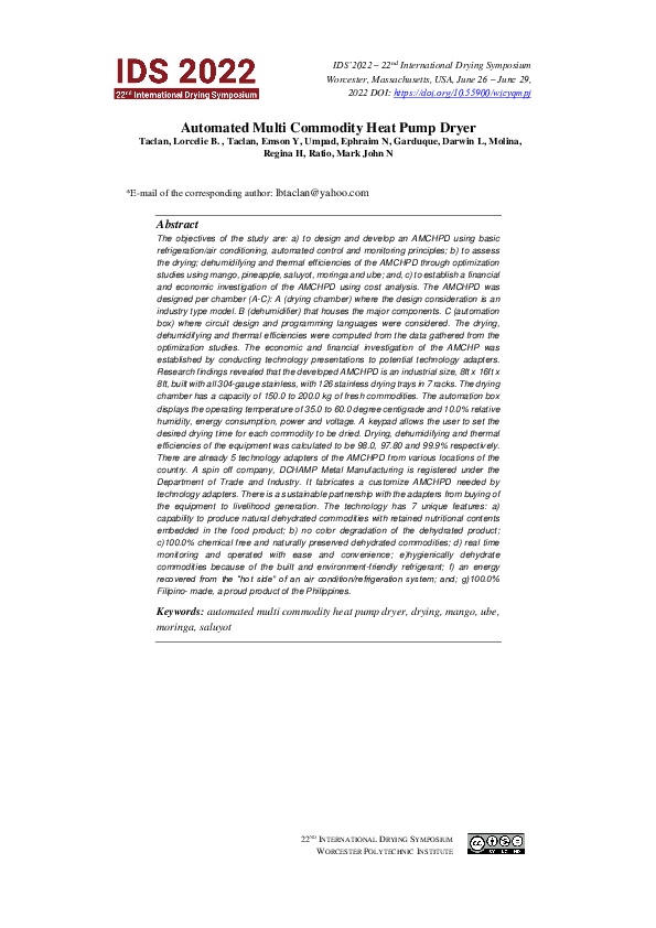 (PDF) Multi Commodity Heat Pump Dryer