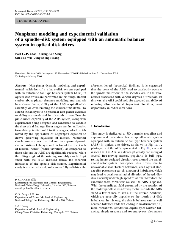 (PDF) Nonplanar modeling and experimental validation of a spindle–disk ...