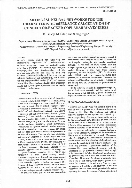 (PDF) Artificial Neural Networks for the Characteristic Impedance Calculation of Conductor ...