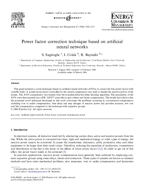 Pdf Power Factor Correction Technique Based On Artificial Neural Networks
