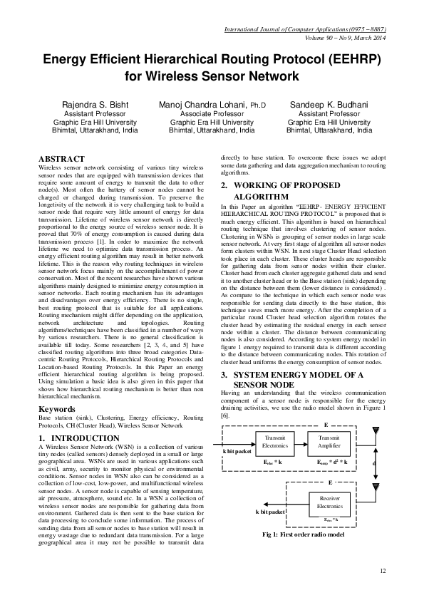 (PDF) Energy Efficient Hierarchical Routing Protocol (EEHRP) for Wireless Sensor Network
