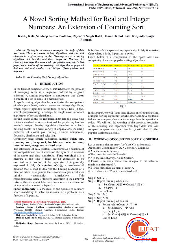 Pdf A Novel Sorting Method For Real And Integer Numbers An Extension Of Counting Sort Dr