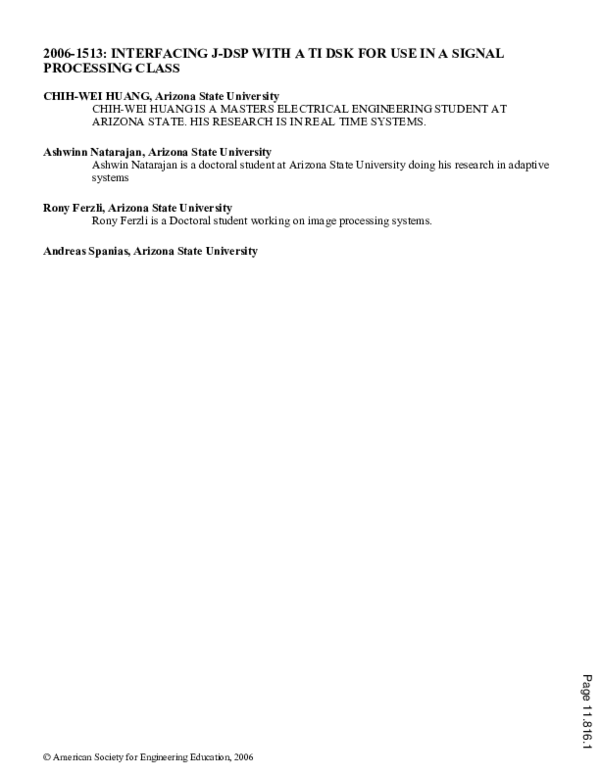 (PDF) Interfacing J Dsp With A Ti Dsk For Use In A Signal Processing Class