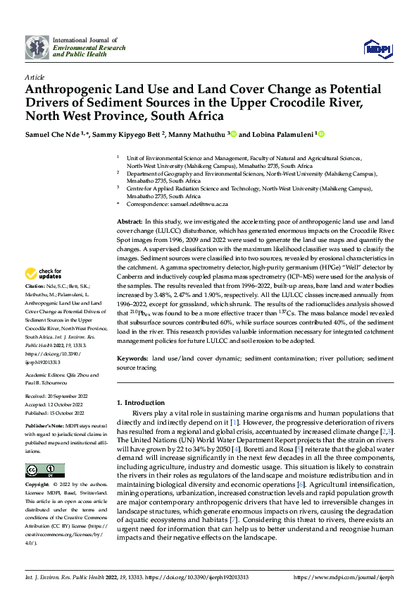 (PDF) Anthropogenic Land Use and Land Cover Change as Potential Drivers of Sediment Sources in ...