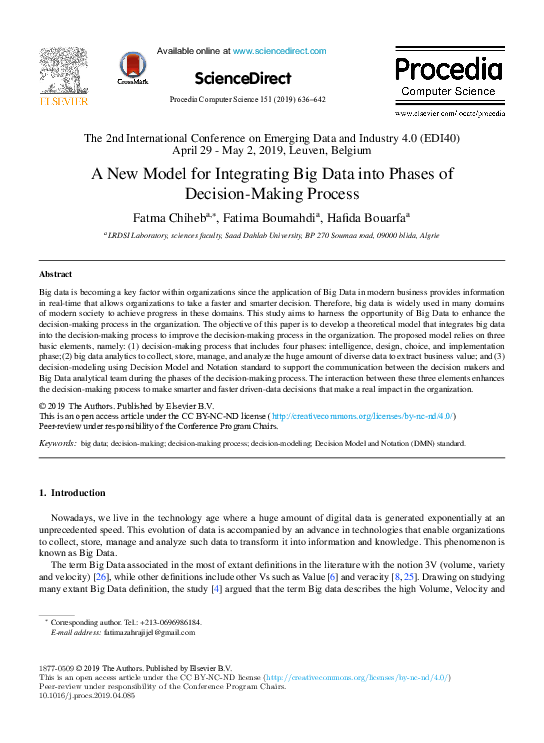 (PDF) A New Model for Integrating Big Data into Phases of Decision-Making Process