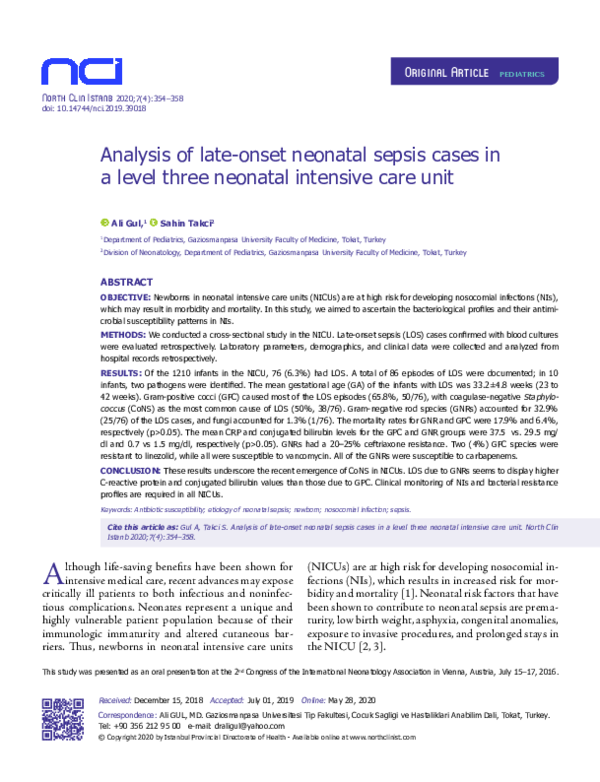 (PDF) Analysis of Late-onset Neonatal Sepsis Cases in a Level Three ...