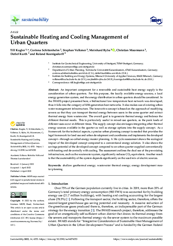 (PDF) Sustainable Heating and Cooling Management of Urban Quarters