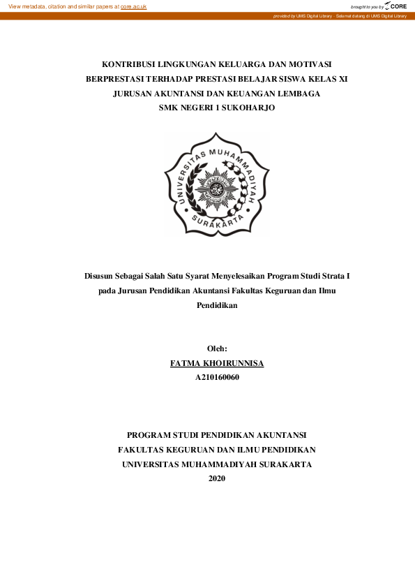 (PDF) Kontribusi Lingkungan Keluarga dan Motivasi Berprestasi Terhadap Prestasi Belajar Siswa ...