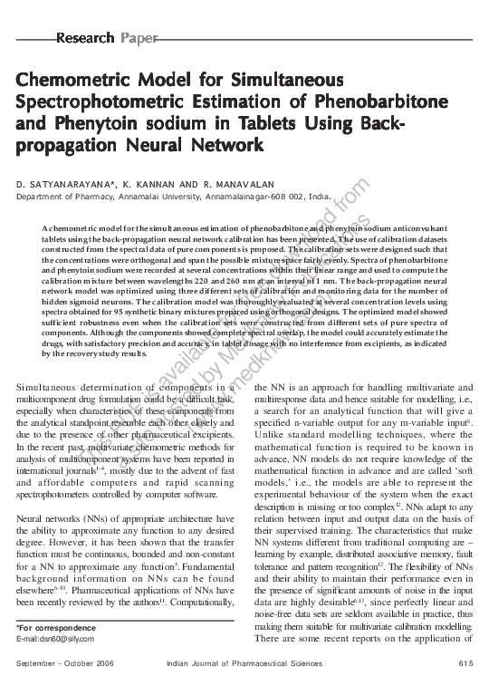 (PDF) Chemometric model for simultaneous spectrophotometric estimation of phenobarbitone and ...