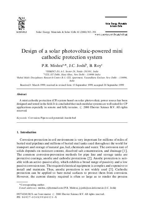 (PDF) Design of a solar photovoltaic-powered mini cathodic protection ...