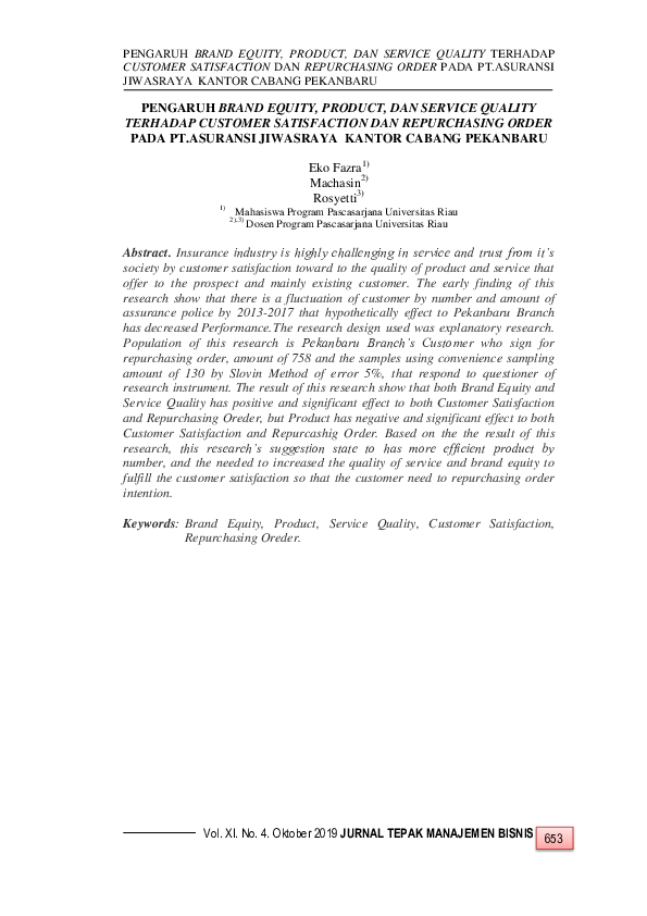 (PDF) Pengaruh Brand Equity, Product, Dan Service Quality Terhadap Customer Satisfaction Dan ...