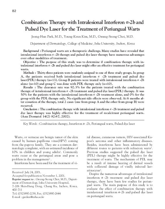 (PDF) Combination Therapy with Intralesional Interferon α-2b and Pulsed ...