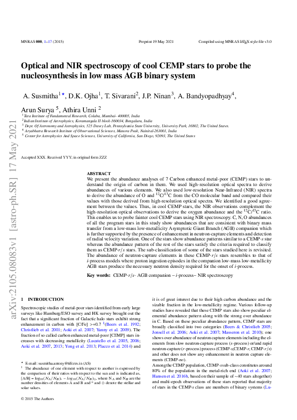 (PDF) Optical and NIR spectroscopy of cool CEMP stars to probe the ...