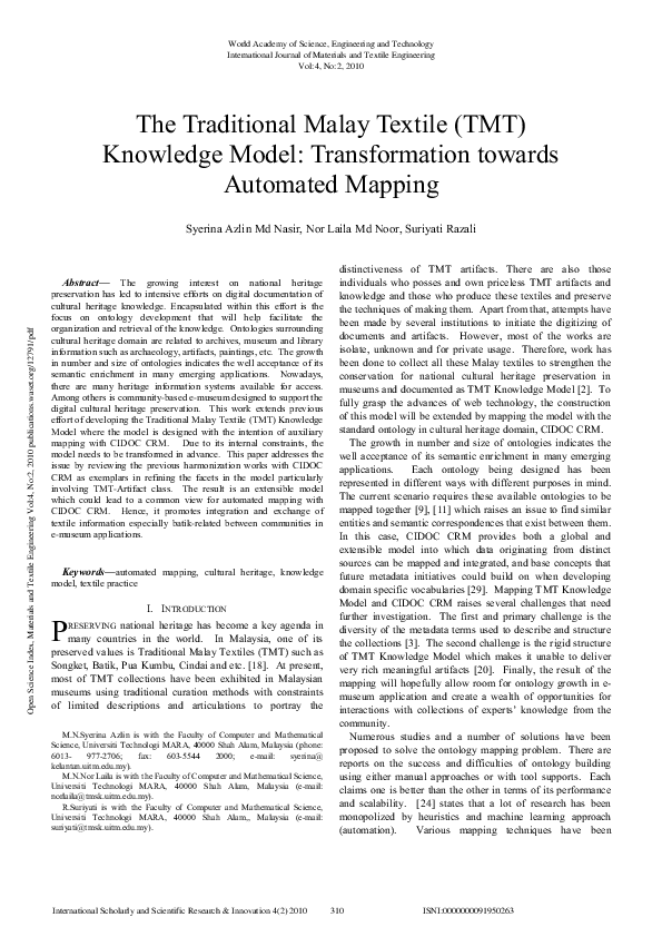 (PDF) The Traditional Malay Textile (Tmt)Knowledge Model ...