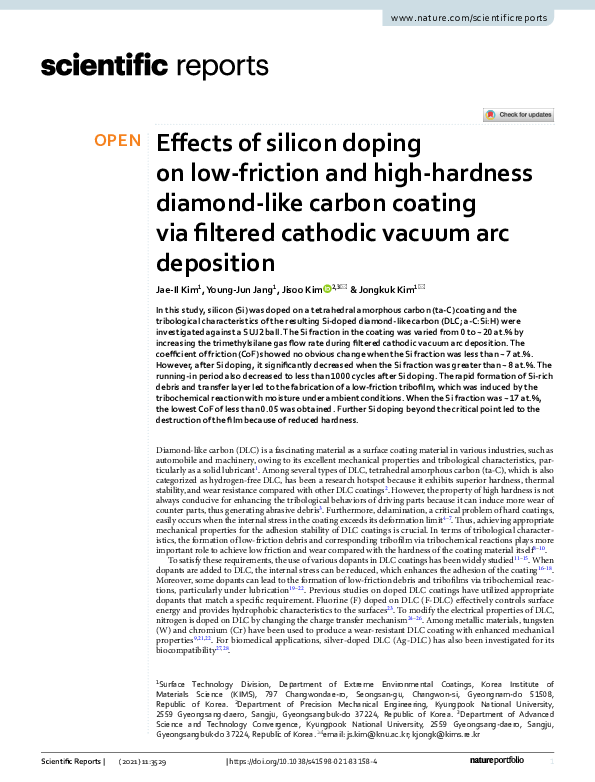 (PDF) Effects of silicon doping on low-friction and high-hardness ...