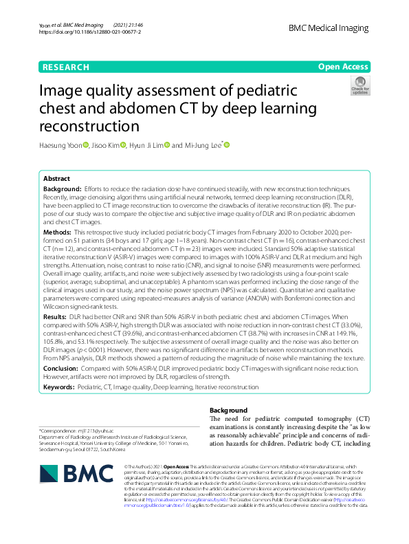 (PDF) Image quality assessment of pediatric chest and abdomen CT by ...