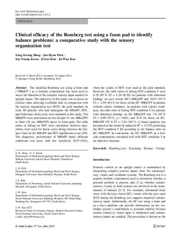(PDF) Clinical efficacy of the Romberg test using a foam pad to ...