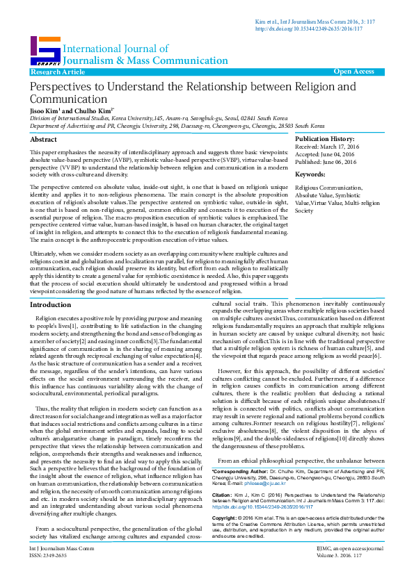 (PDF) Perspectives to Understand the Relationship between Religion and ...