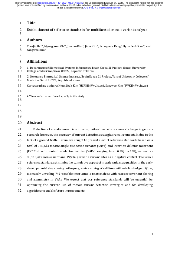 (PDF) Establishment of reference standards for multifaceted mosaic variant analysis