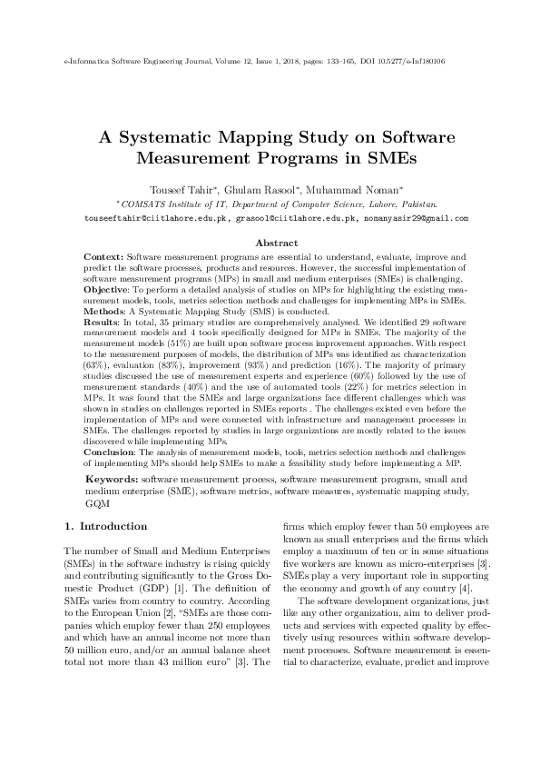 (PDF) A Systematic Mapping Study on Software Measurement Programs in SMEs