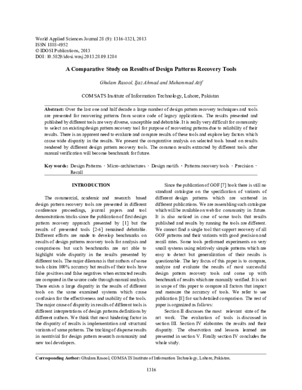 (PDF) Evaluation of design pattern recovery tools