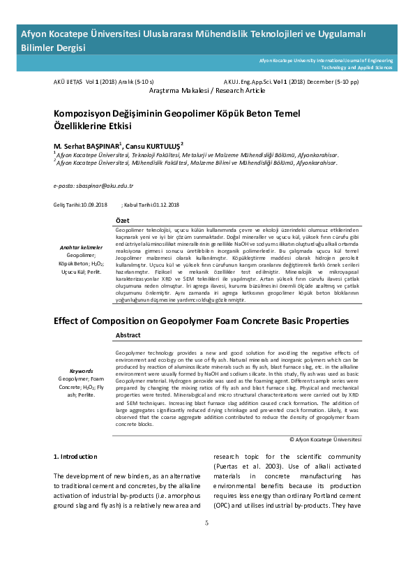 (PDF) Kompozisyon Değişiminin Geopolimer Köpük Beton Temel ...
