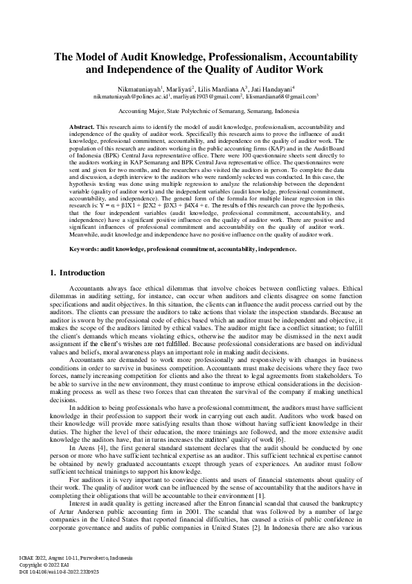 (PDF) The Model of Audit Knowledge, Professionalism, Accountability and ...