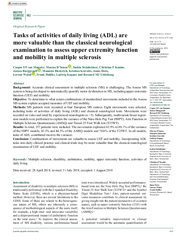 (PDF) Tasks of activities of daily living (ADL) are more valuable than ...