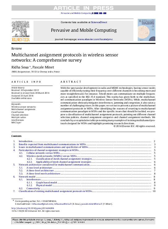 (PDF) Multichannel assignment protocols in wireless sensor networks: A comprehensive survey