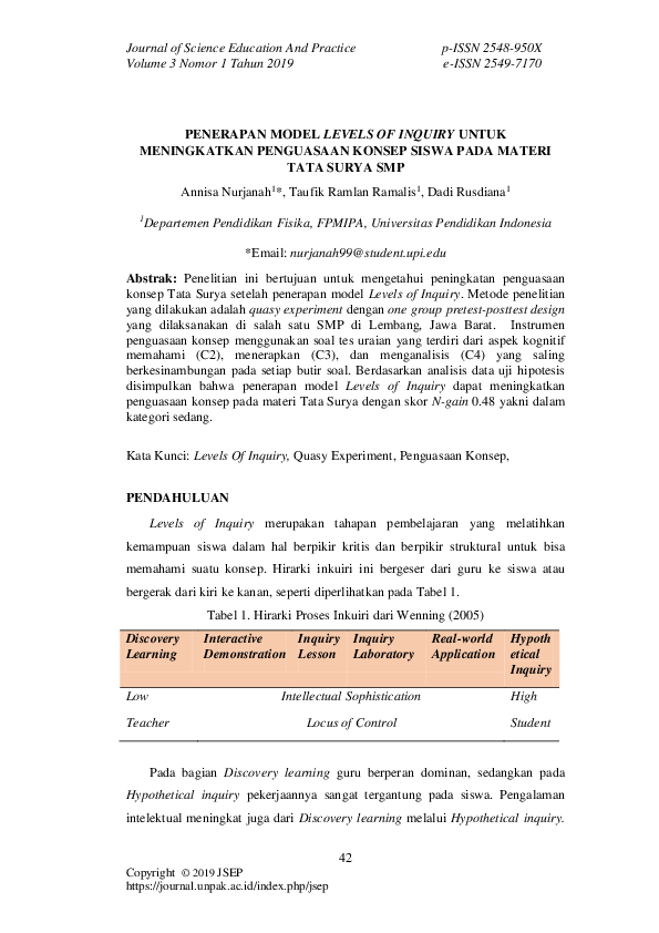 (PDF) Penerapan Model Levels of Inquiry Untuk Meningkatkan Penguasaan ...