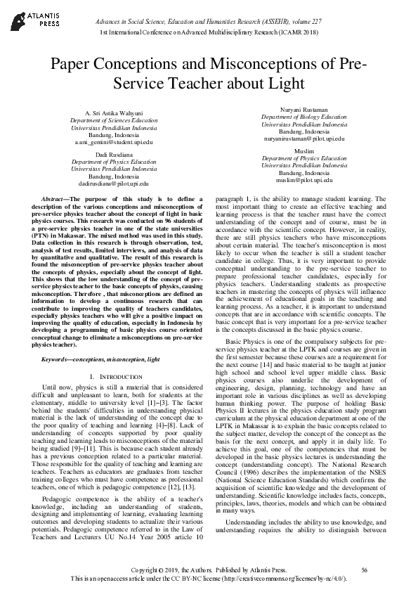 (PDF) Paper Conceptions and Misconceptions of Pre-Service Teacher about Light
