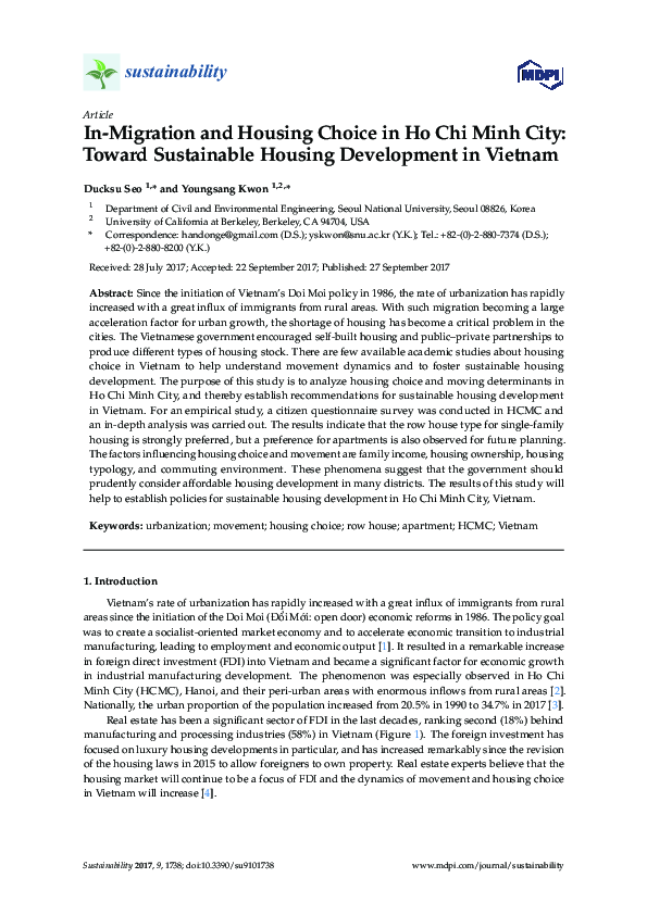 (PDF) In-Migration and Housing Choice in Ho Chi Minh City: Toward ...