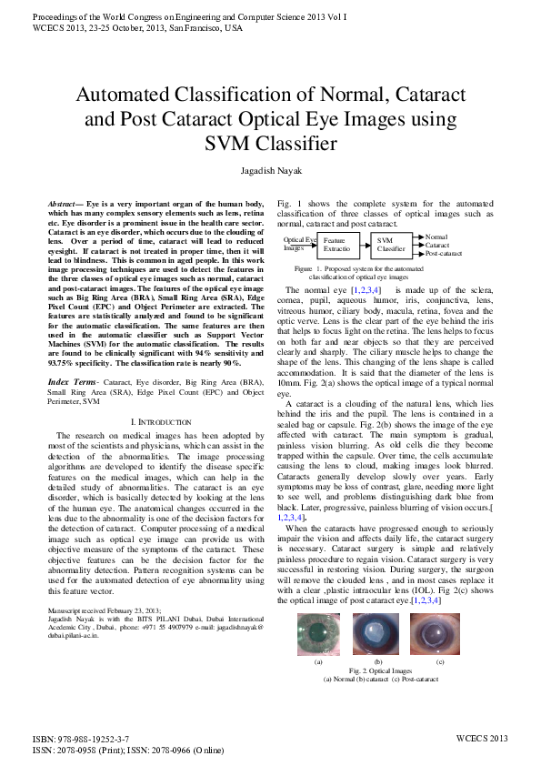 Pdf Automated Classification Of Normal Cataract And Post Cataract