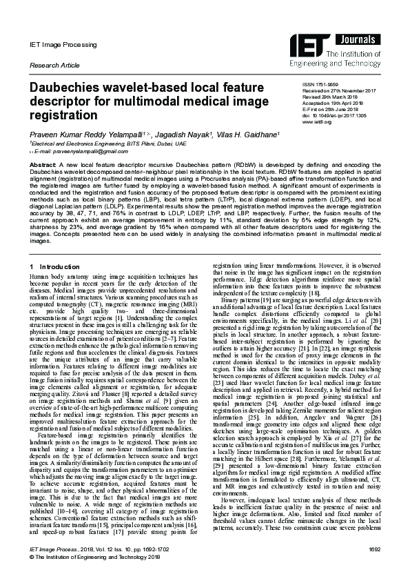 Pdf Daubechies Wavelet‐based Local Feature Descriptor For Multimodal