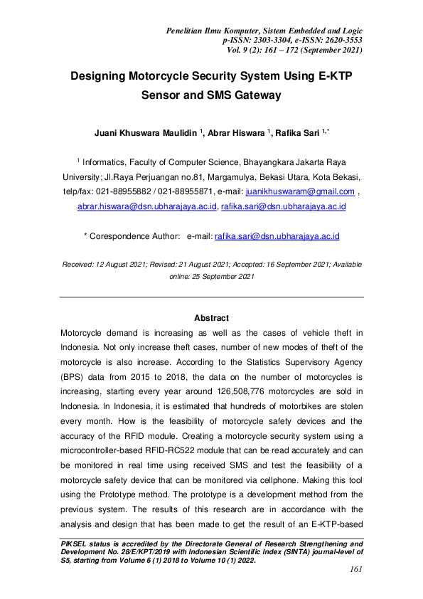 (PDF) Designing Motorcycle Security System Using E-KTP Sensor and SMS ...